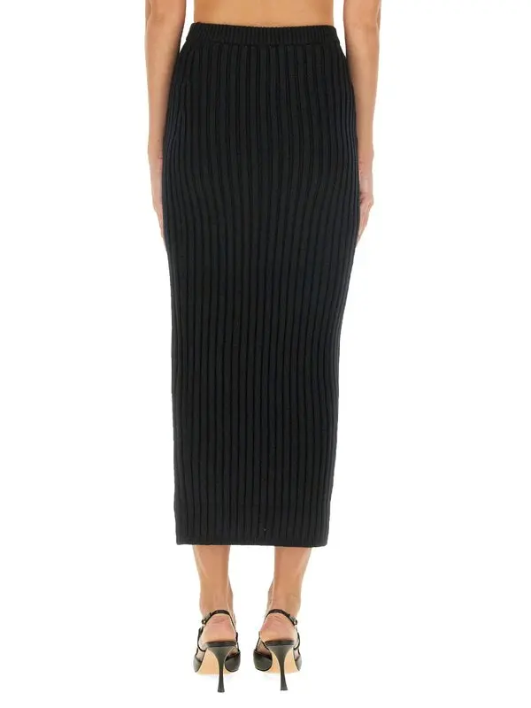 Max Mara Ribbed Silk Blend Knit Skirt - Black