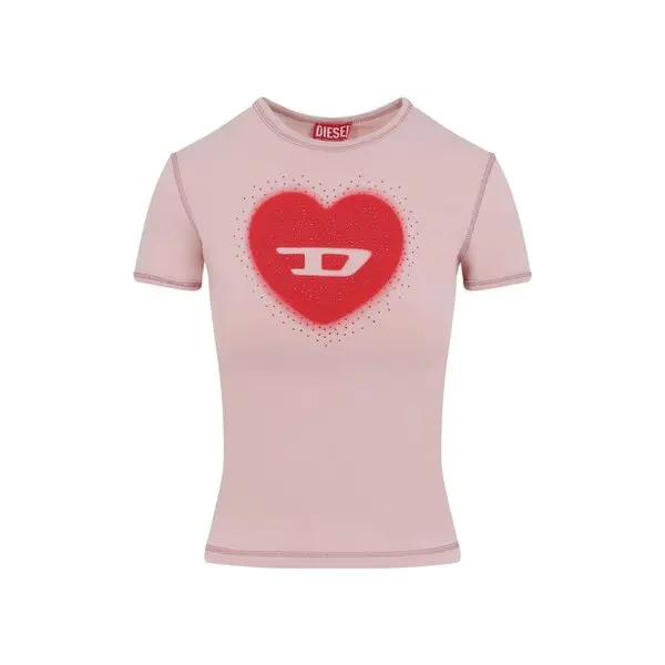 DIESEL® T-uncuties Ribbed Stretch Cotton T-shirt With Heart Logo Detail