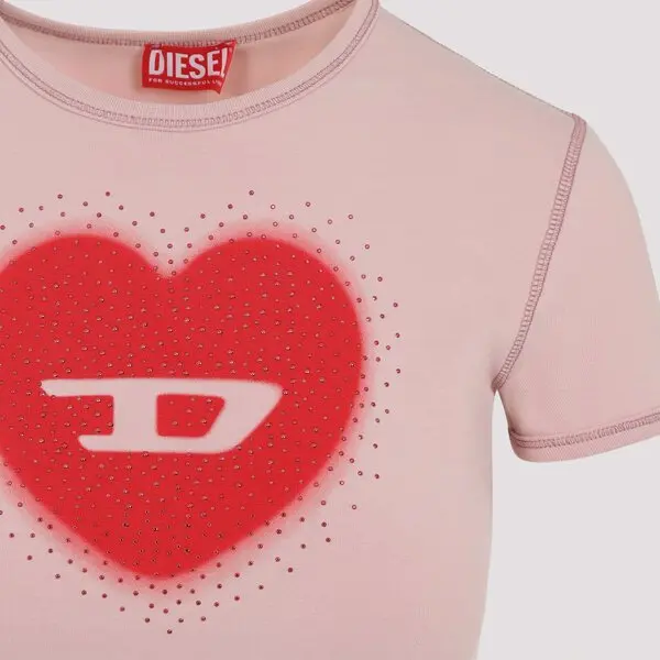 DIESEL® T-uncuties Ribbed Stretch Cotton T-shirt With Heart Logo Detail