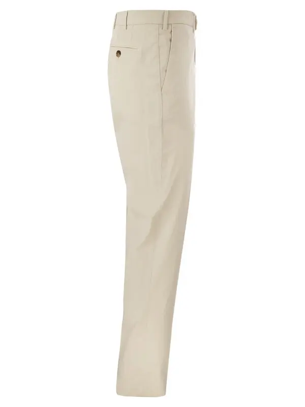Brunello Cucinelli Italian Fit Cotton Gabardine Trousers - Cream