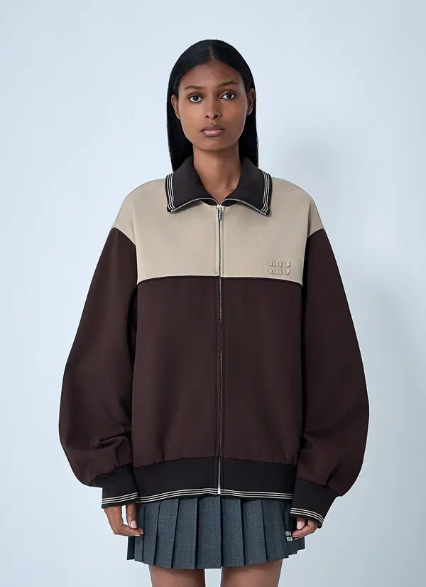 Miu Miu Contrast Panel Zip-up Jacket - Brown