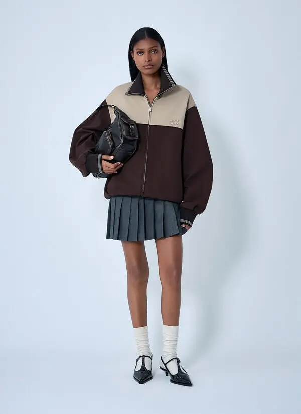 Miu Miu Contrast Panel Zip-up Jacket - Brown