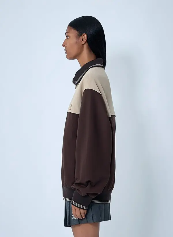 Miu Miu Contrast Panel Zip-up Jacket - Brown