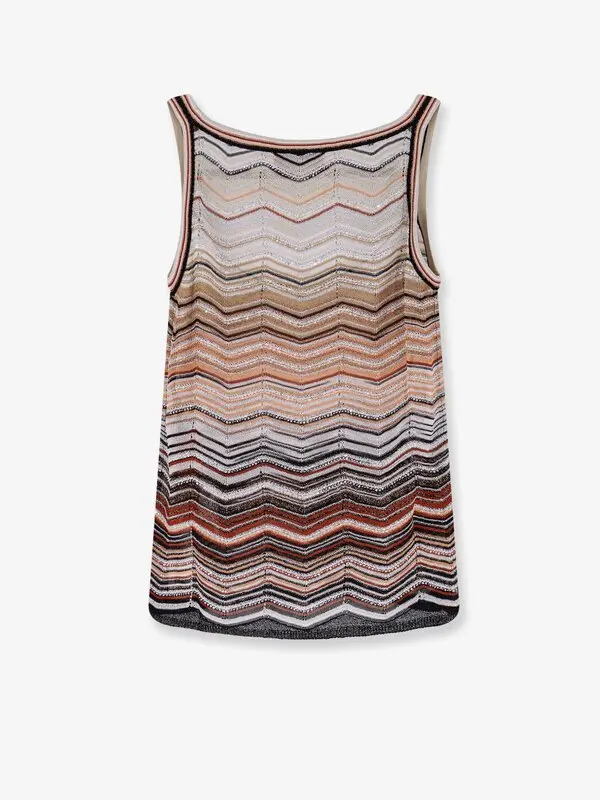 Missoni Sleeveless Viscose Tank Top With Laminated Chevron Pattern - Multicolor