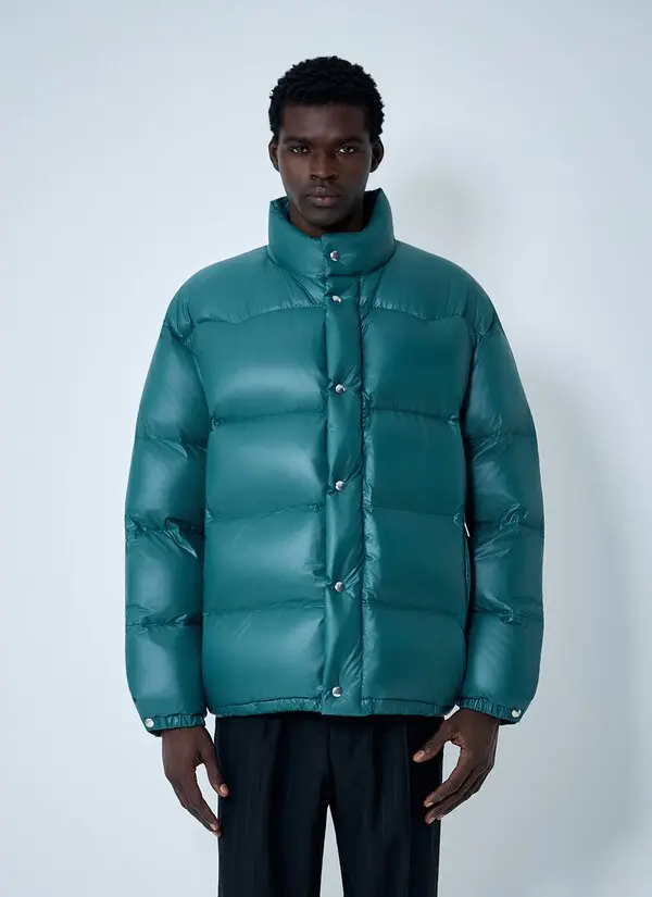Prada Re-nylon Down Coat With Rear Logo Motif - Green