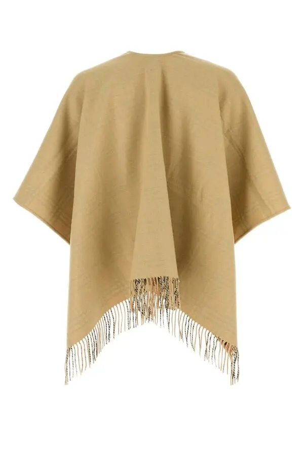 Burberry Reversible Wool Cape With Fringe - Brown