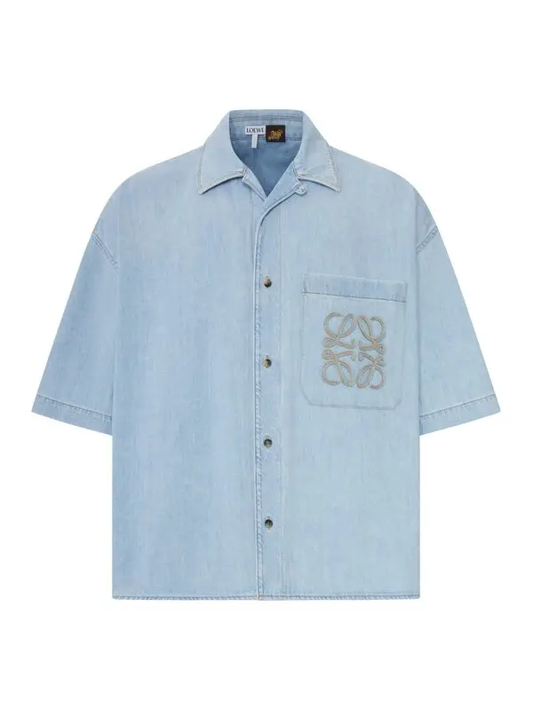 Loewe X Paula`s Ibiza Short-sleeved Denim Shirt With Anagram Embroidery