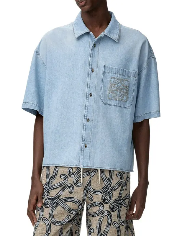 Loewe X Paula`s Ibiza Short-sleeved Denim Shirt With Anagram Embroidery