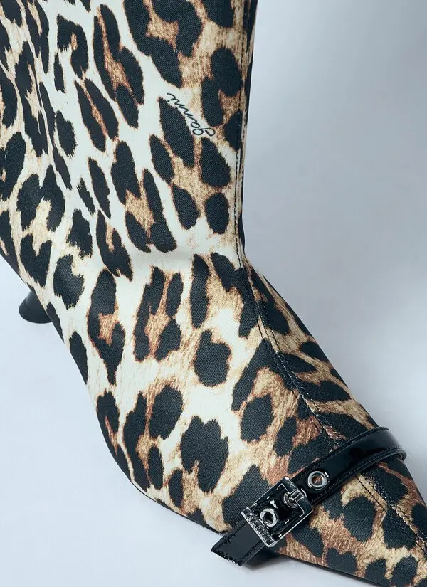 GANNI Leopard Eyelets Slouchy High Shaft Boots