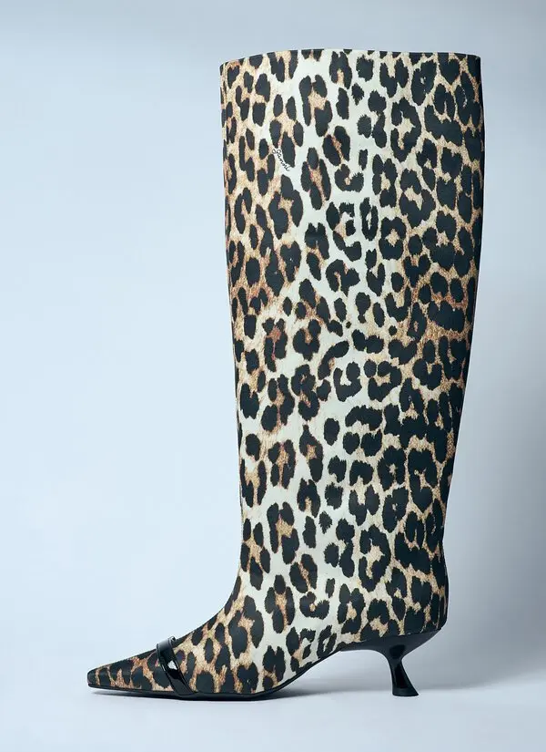 GANNI Leopard Eyelets Slouchy High Shaft Boots