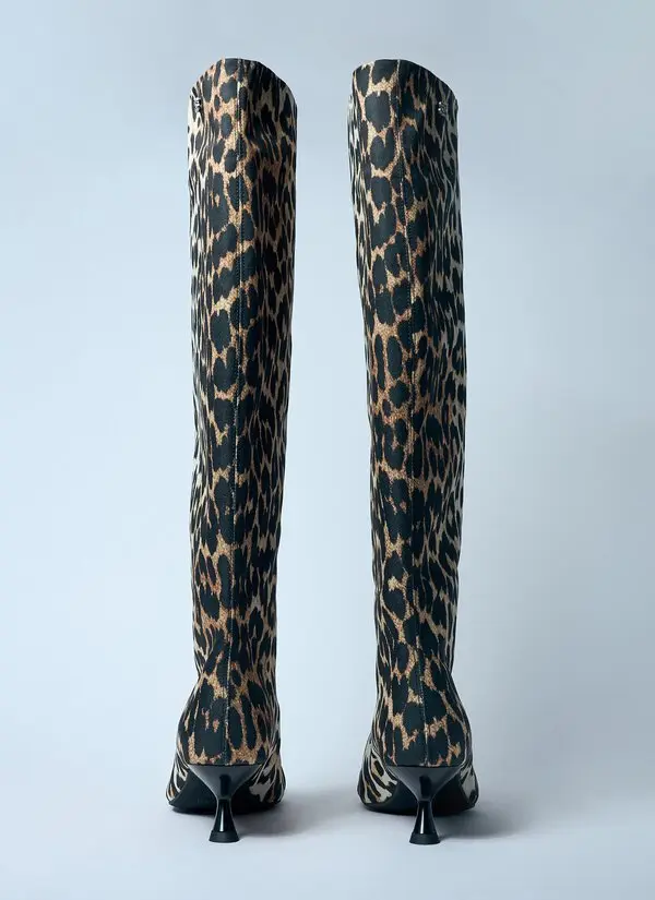 GANNI Leopard Eyelets Slouchy High Shaft Boots
