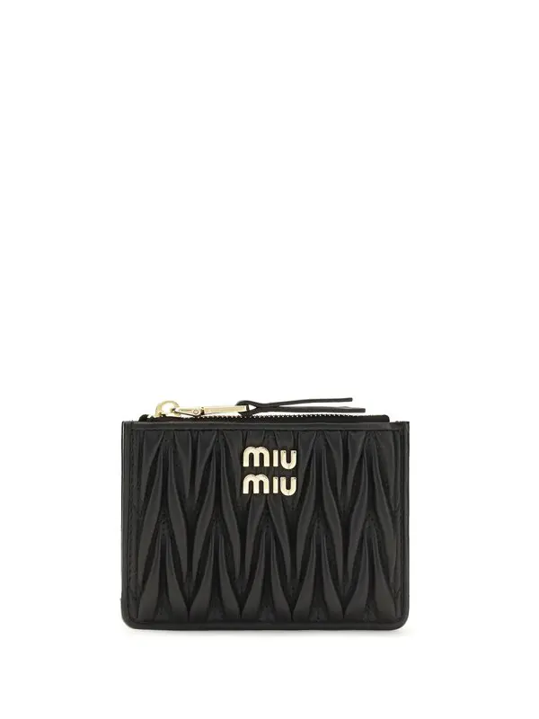 Miu Miu Leather Wallet With Logo - Black