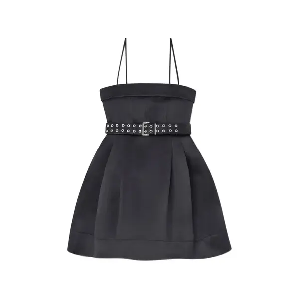 GANNI Spaghetti Strap Square Neck A-line Dress - Black