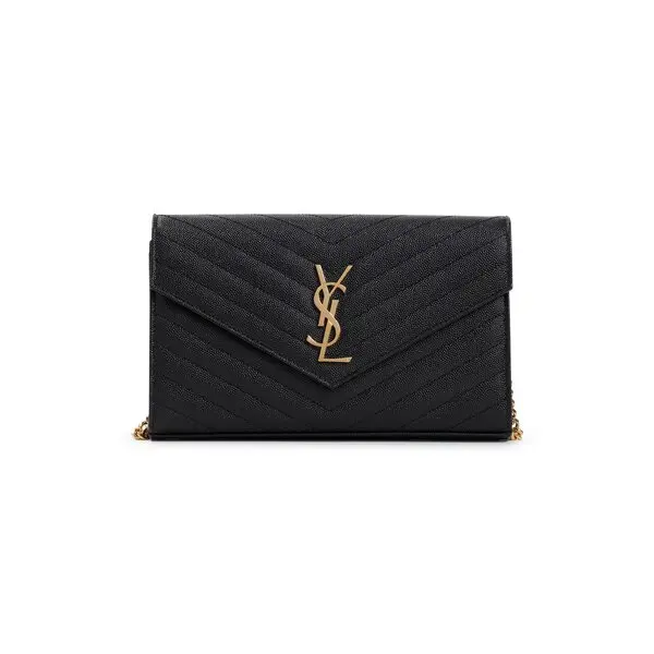 Saint Laurent Grained Calf Leather Chain Wallet - Black
