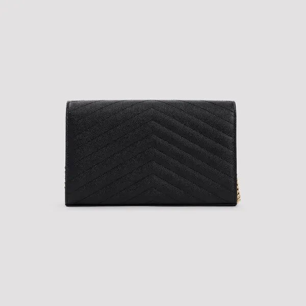 Saint Laurent Grained Calf Leather Chain Wallet - Black