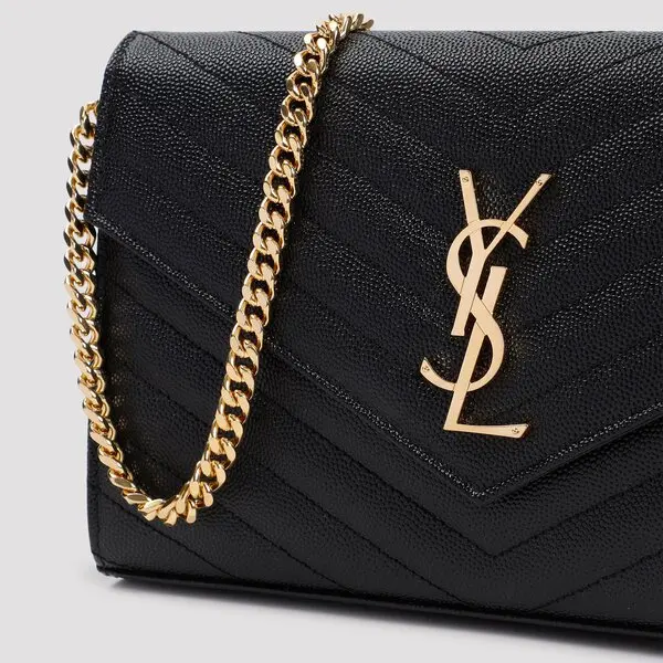 Saint Laurent Grained Calf Leather Chain Wallet - Black