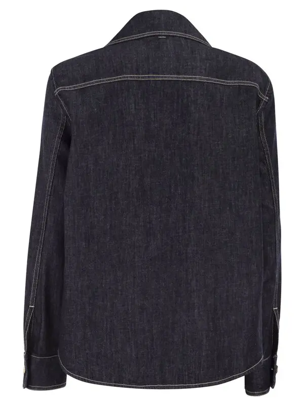 Max Mara Cotton Denim Shirt With Stud Buttons And Contrast Stitching - Blue