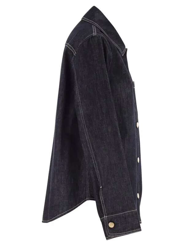 Max Mara Cotton Denim Shirt With Stud Buttons And Contrast Stitching - Blue
