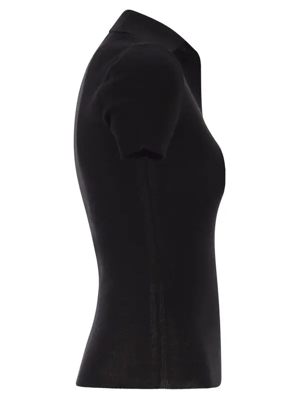 Max Mara Ribbed Wool Polo Shirt - Black