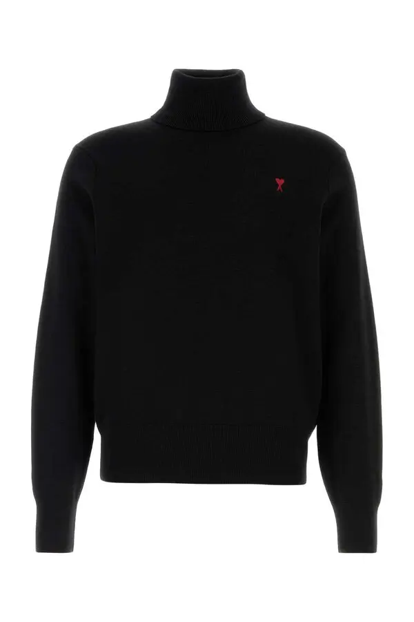 AMI Paris Merino Wool Turtleneck Sweater - Black