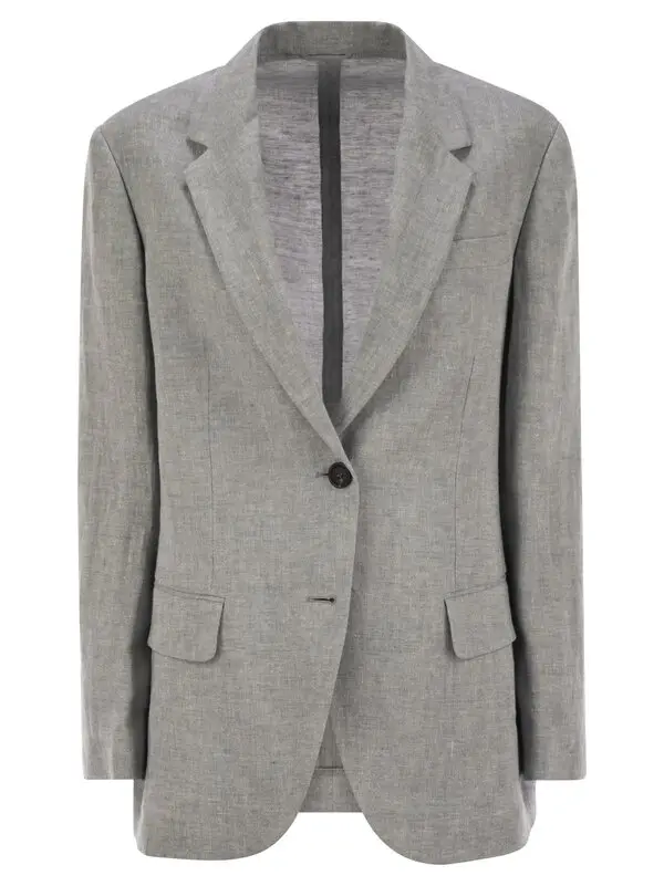 Brunello Cucinelli Sparkling Linen Canvas Jacket With Jewellery Detail