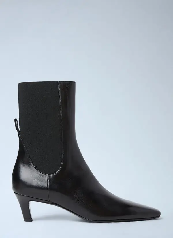 TOTEME Mid Heel Pointed Toe Leather Boots - Black