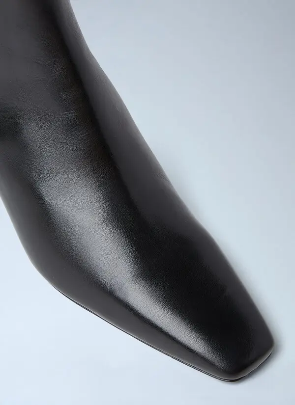 TOTEME Mid Heel Pointed Toe Leather Boots - Black
