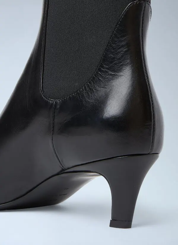 TOTEME Mid Heel Pointed Toe Leather Boots - Black
