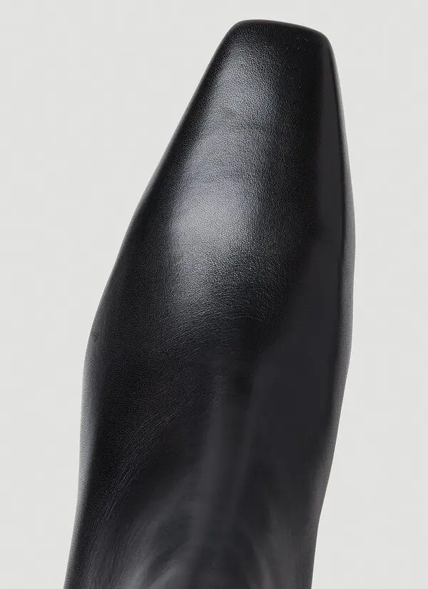 TOTEME Mid Heel Pointed Toe Leather Boots - Black