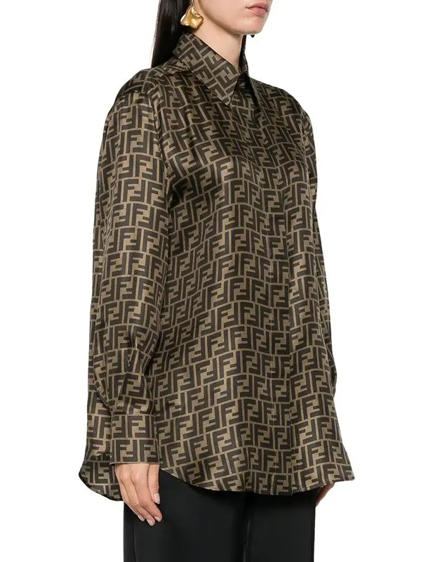 Fendi Ff Jacquard Silk Twill Shirt - Brown