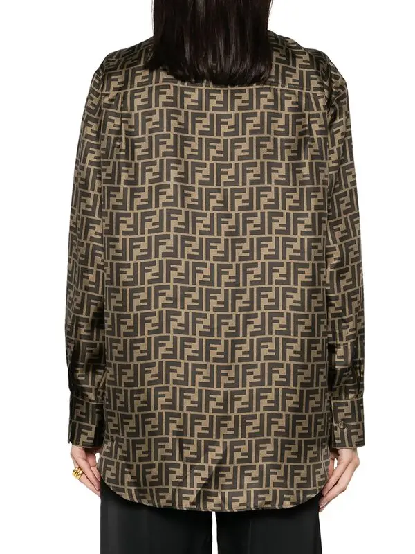 Fendi Ff Jacquard Silk Twill Shirt - Brown