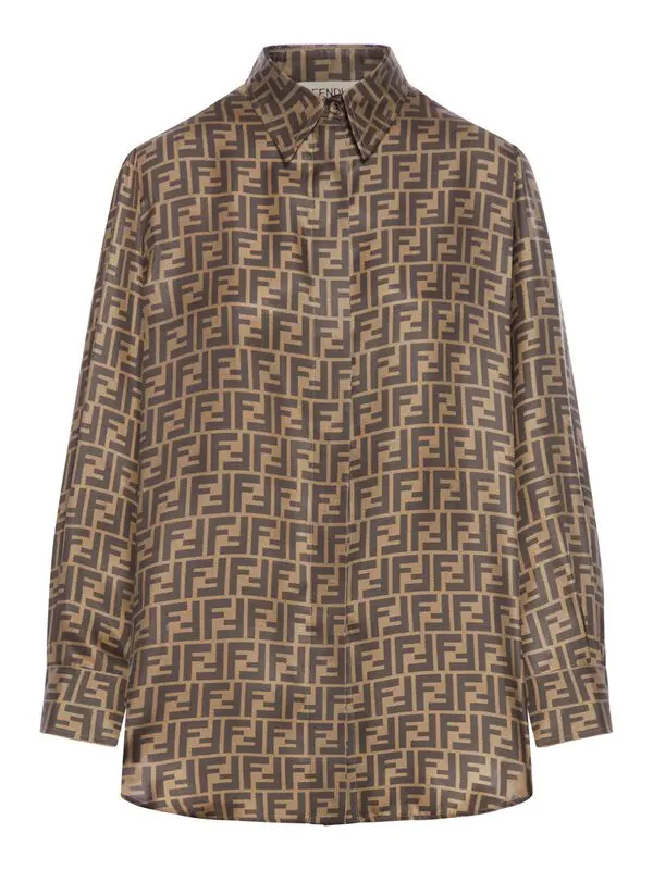 Fendi Ff Jacquard Silk Twill Shirt - Brown