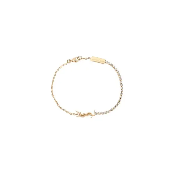 Saint Laurent Gold Tone Brass Crystal Charm Bracelet - Silver