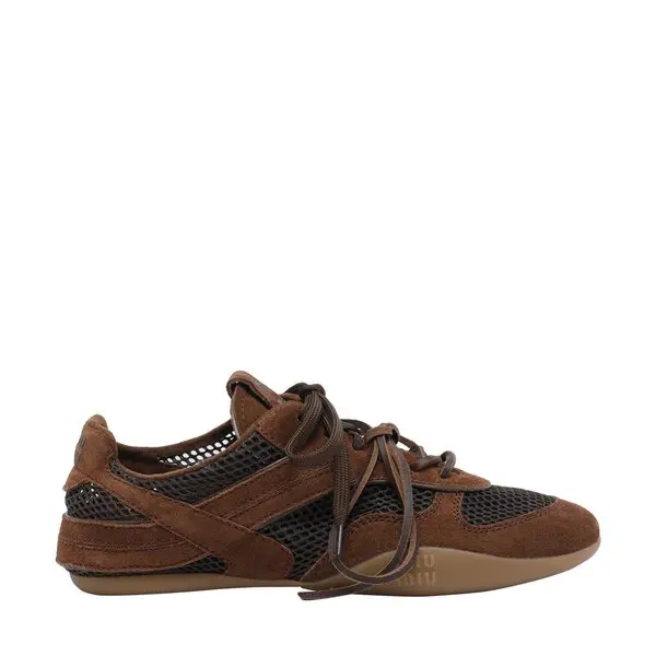 Miu Miu Suede Leather Lace-up Sneakers Made In Italy - Brown