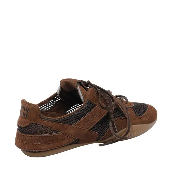 Miu Miu Suede Leather Lace-up Sneakers Made In Italy - Brown