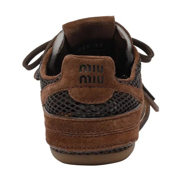 Miu Miu Suede Leather Lace-up Sneakers Made In Italy - Brown