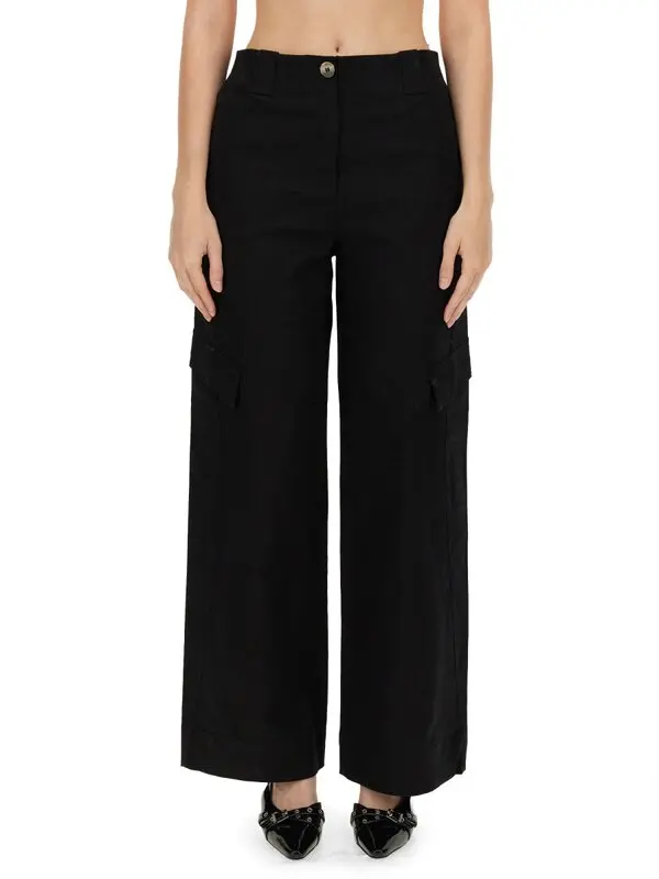 GANNI Herringbone Cargo Pants - Black