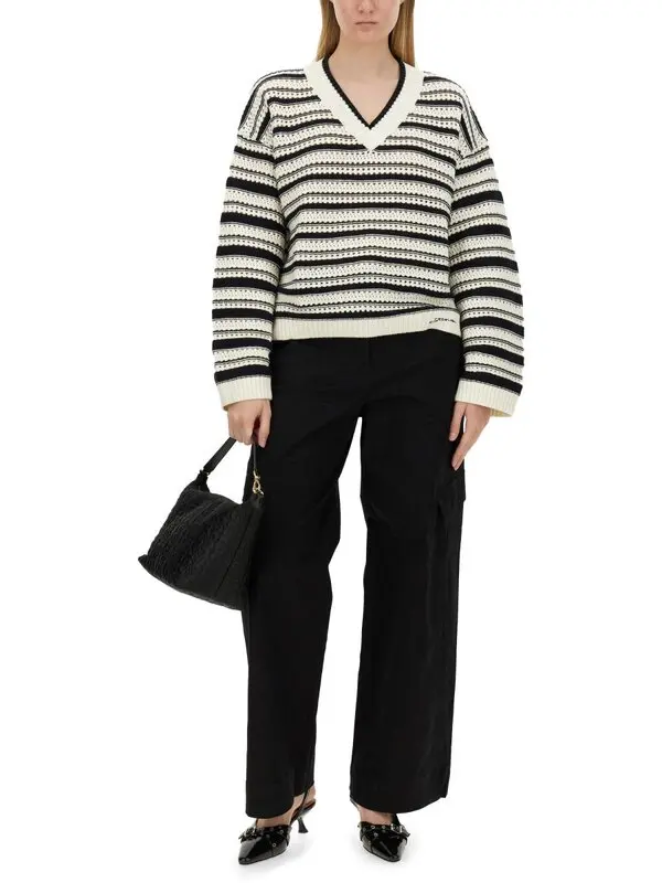 GANNI Herringbone Cargo Pants - Black