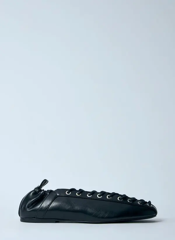 GANNI Oleatex Ballerina Flats With Eyelets - Black