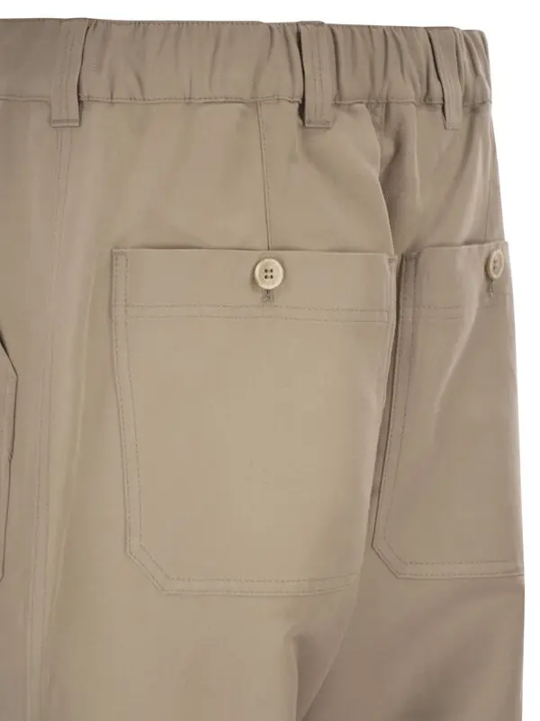 Brunello Cucinelli Cotton And Linen Drill Trousers With Patch Pockets - Cream