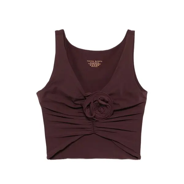 Magda Butrym Bordeaux Floral Detail V-neck Sleeveless Top - Red