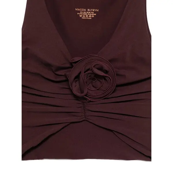Magda Butrym Bordeaux Floral Detail V-neck Sleeveless Top