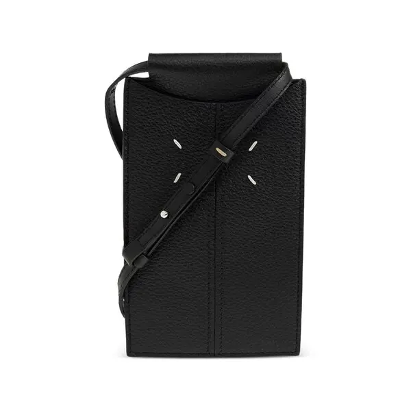 MAISON MARGIELA Leather Phone Pouch With Adjustable Shoulder Strap - Black