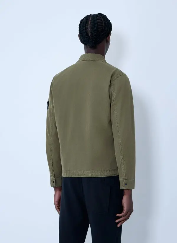 Stone Island Logo Patch Cotton Zip Overshirt - Green