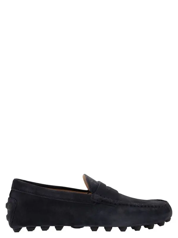 TOD'S Suede Mocassino Loafers With Embossed Monogram - Blue