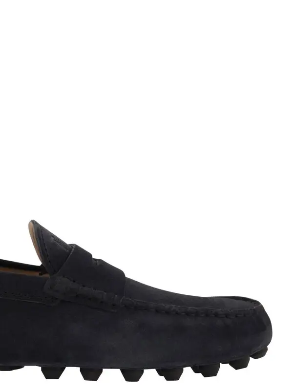 TOD'S Suede Mocassino Loafers With Embossed Monogram - Blue