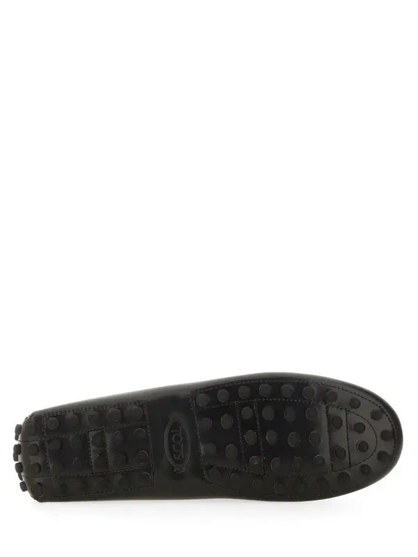 TOD'S Calfskin Moccasins With Gold Tone Bar Detail - Black