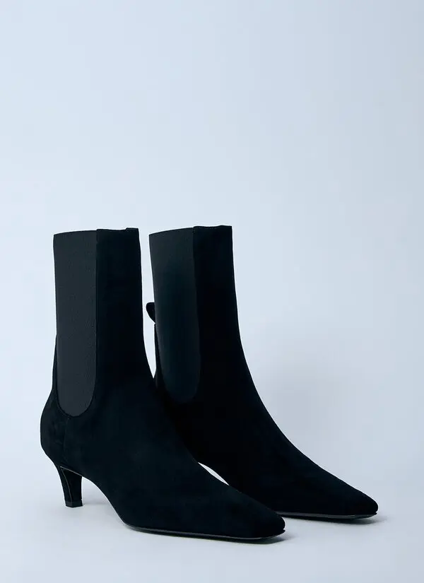TOTEME Suede Kitten Heel Pointed Toe Boots - Black