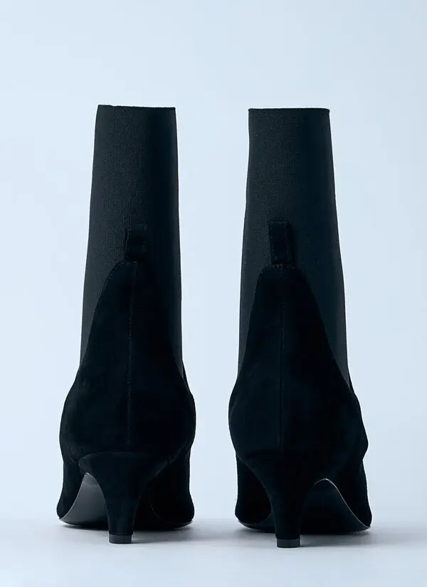 TOTEME Suede Kitten Heel Pointed Toe Boots - Black