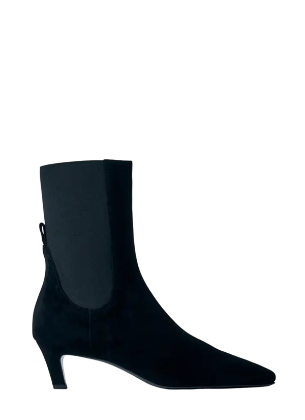 TOTEME Suede Kitten Heel Pointed Toe Boots - Black
